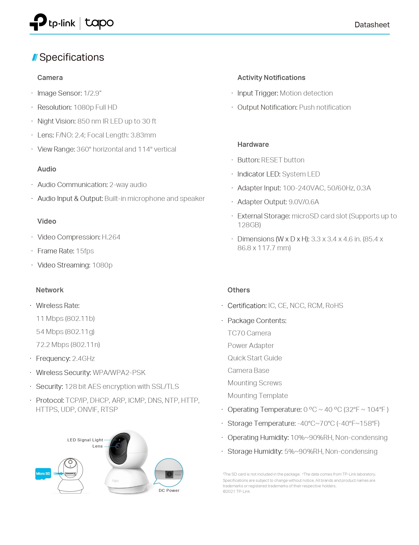 TP-LINK TC70 (FULL HD 1080P) / TC71 (2K 3MP) PAN/TILT HOME SECURITY WI ...