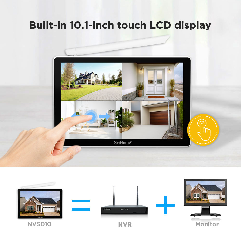 5MP SriHome NVR WiFi Touch Screen Monitor + 4pc 2K PTZ Camera Night ...