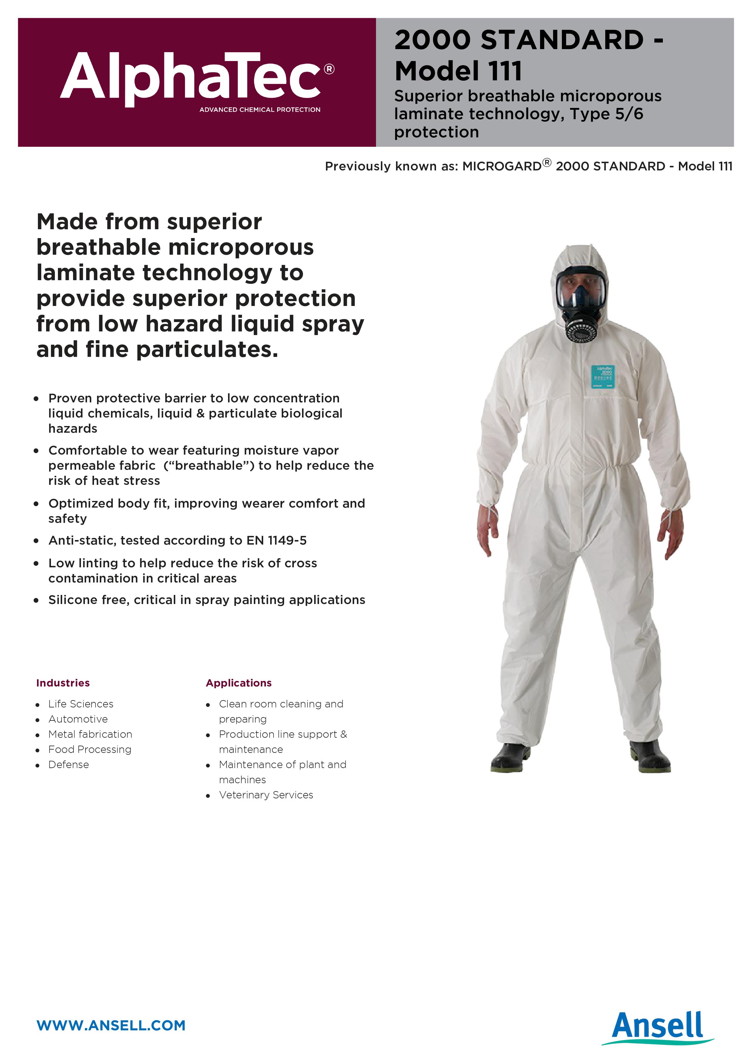 ANSELL AlphaTec Microgard 2000 Standard Comfort Coverall Medical White ...