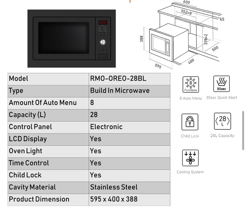 [Combo Deal]Rubine Built In Oven 60L RBO-CAVO-60BL /70L LAVA 70SS Oven ...