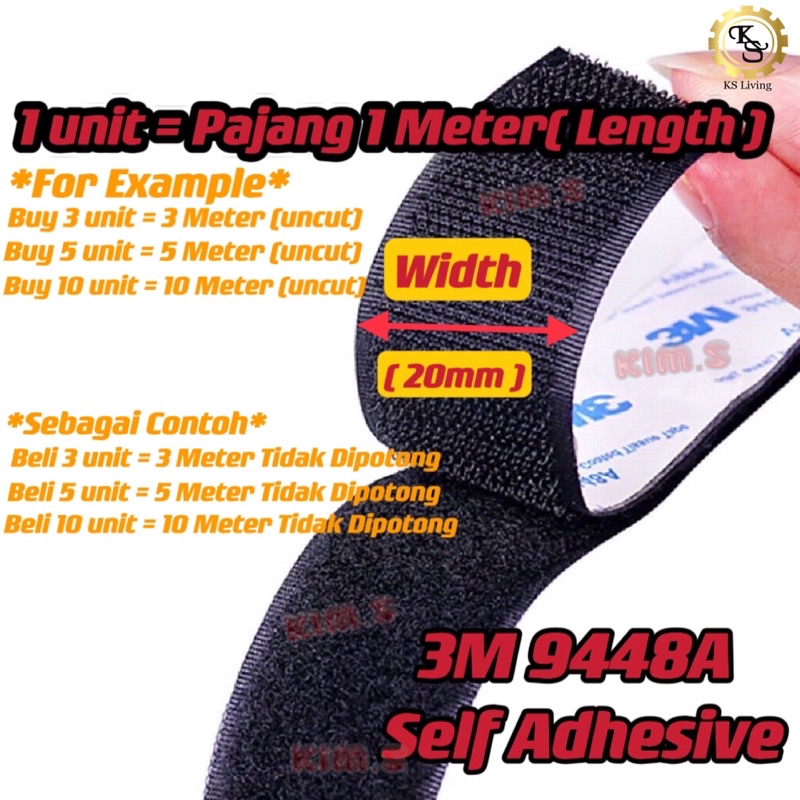 Kim.S [ 1 Meter ] Velcro Tape Self 3M Adhesive Hook & Loop Fastener Mosquito Net With 3M Velcro ...