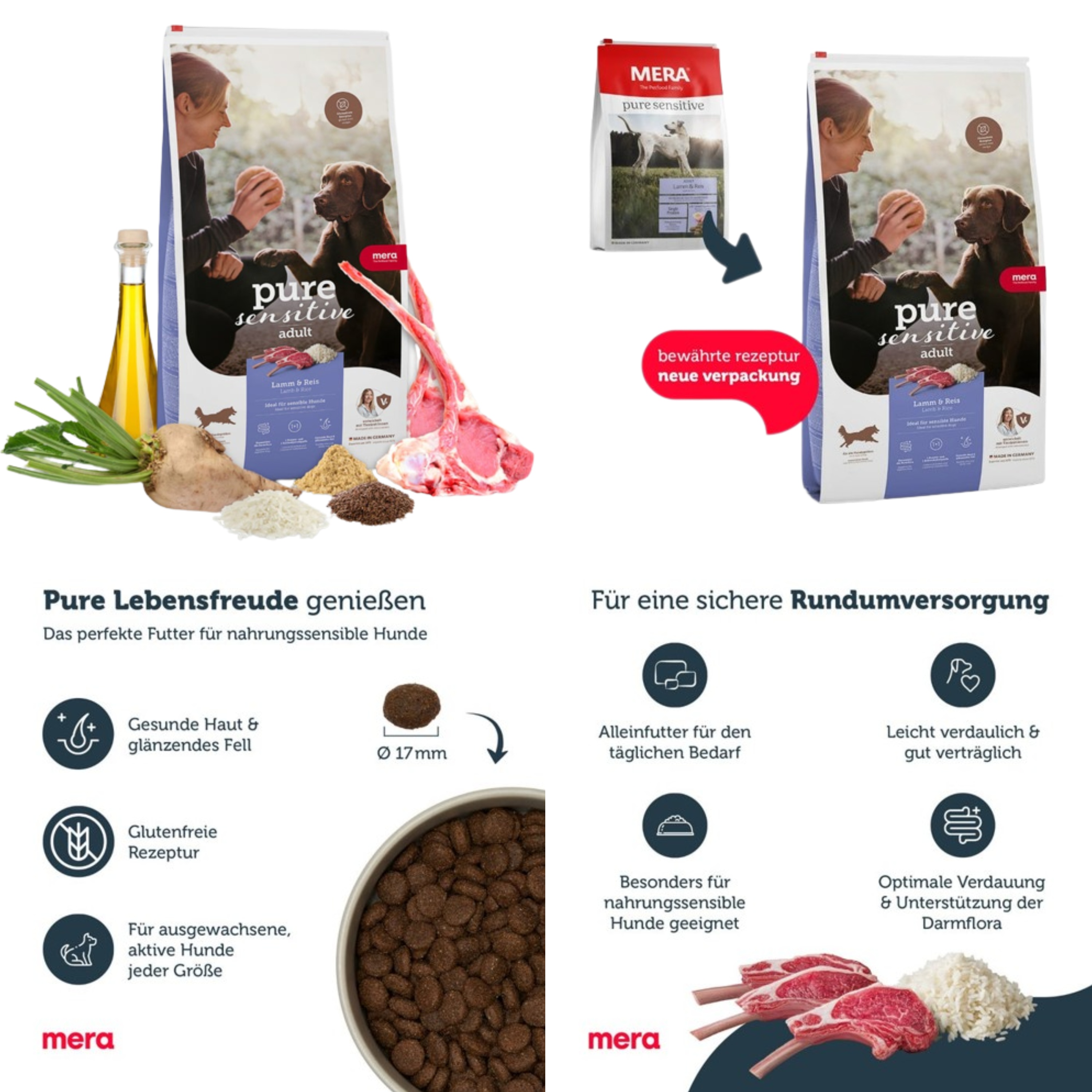 MERA Pure Sensitive Junior Turkey&Rice/Adult Lamb&Rice/Salmon&Rice ...