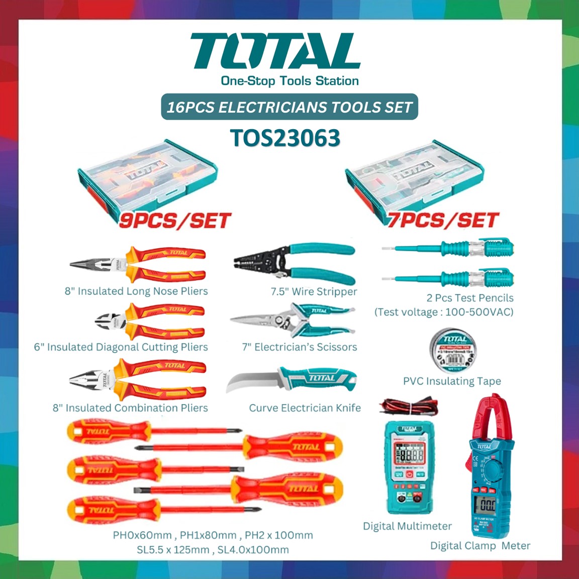 TOTAL 16 Pcs Electricians Tools Set TOS23063 VDE Insulated Hand tool ...