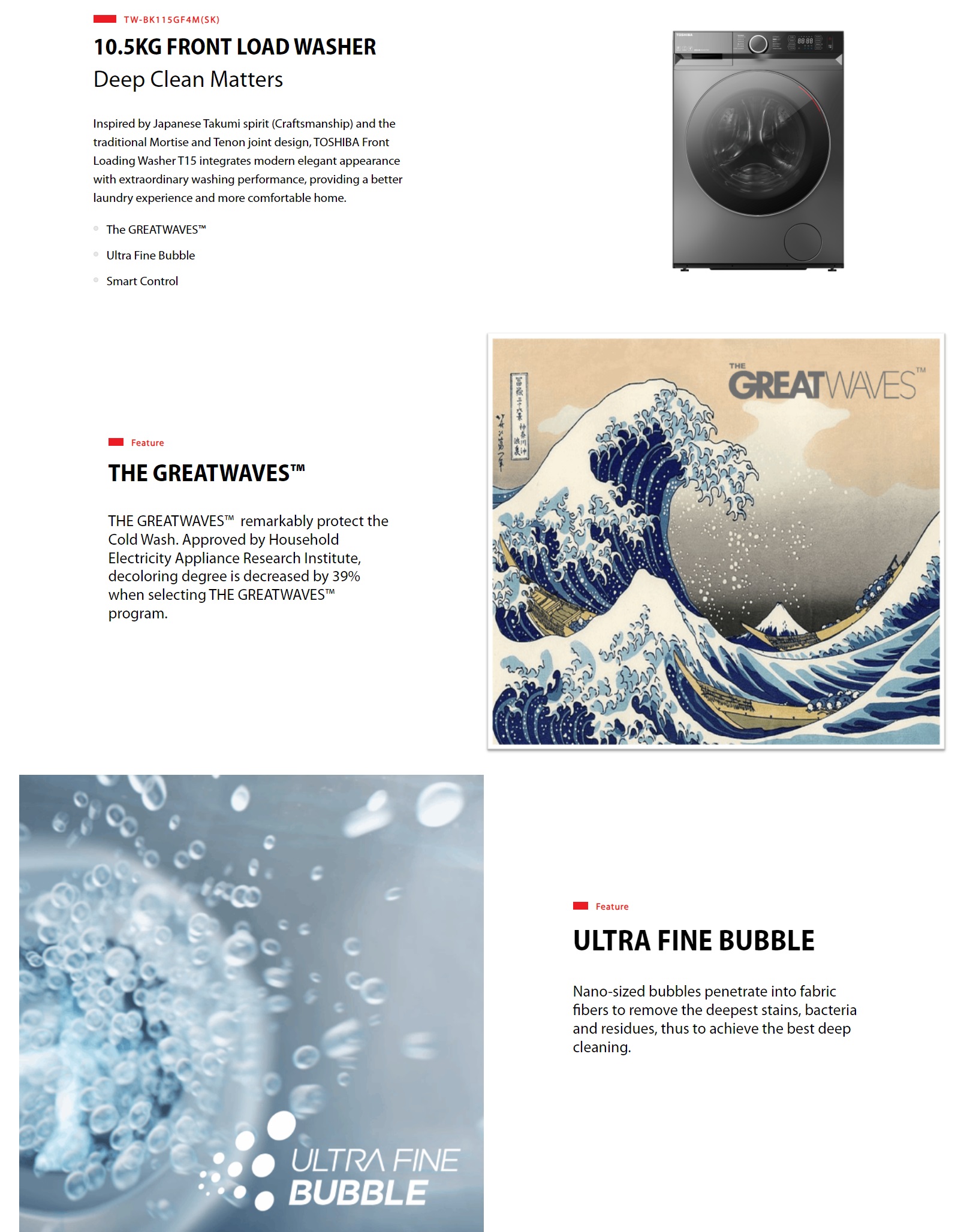 PREMIUM Toshiba Front Load Washing Machine Inverter 10.5KG With Steam Wash Washer Mesin Basuh ...