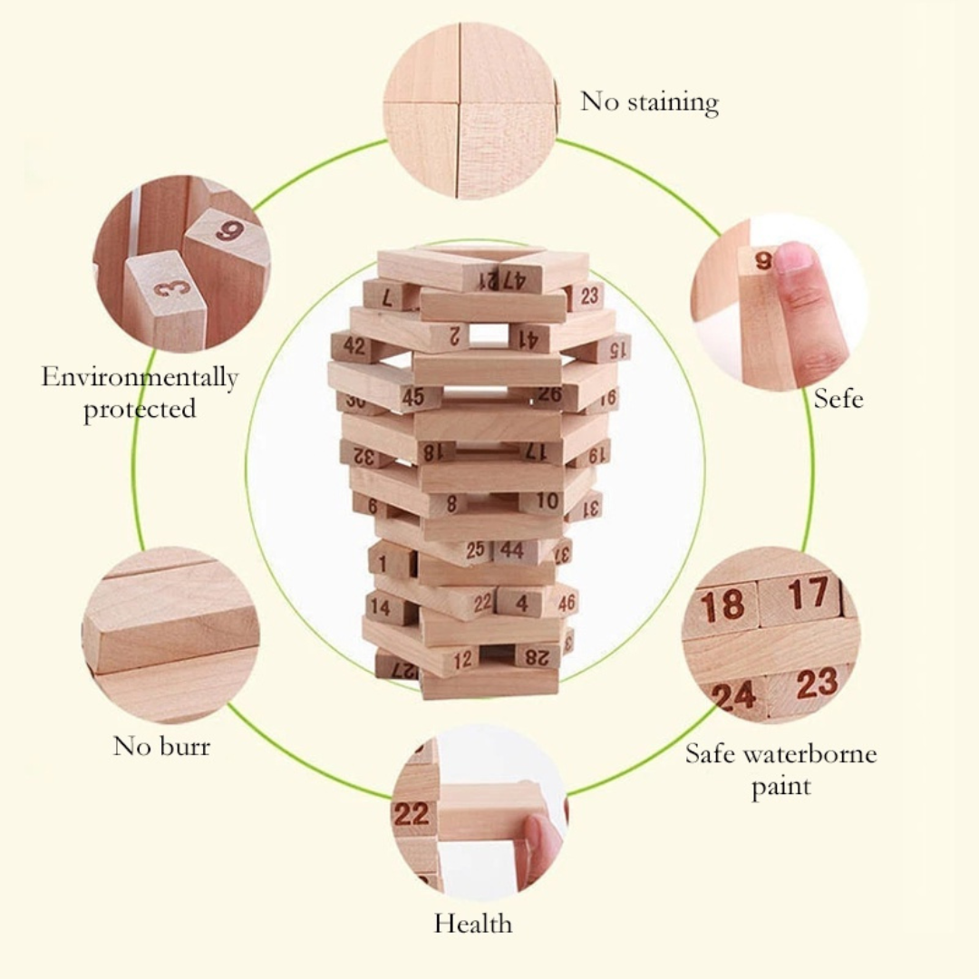 54pcs Mini Wooden Tower Number Stacking Tower Building For Children Toy ...