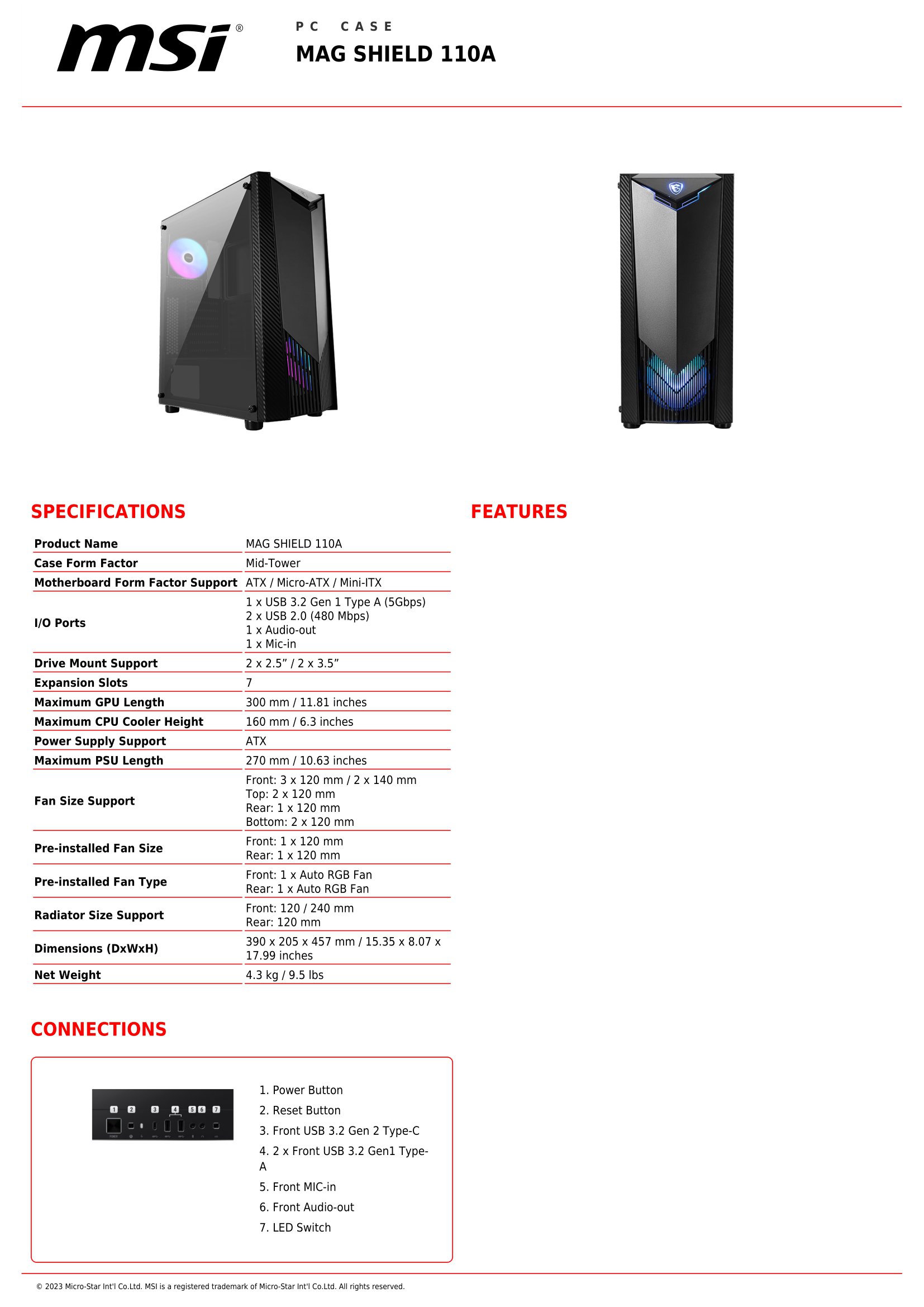MSI MAG Shield 110A (RGB) | 110R (ARGB) | ATX Tempered Glass Gaming ...