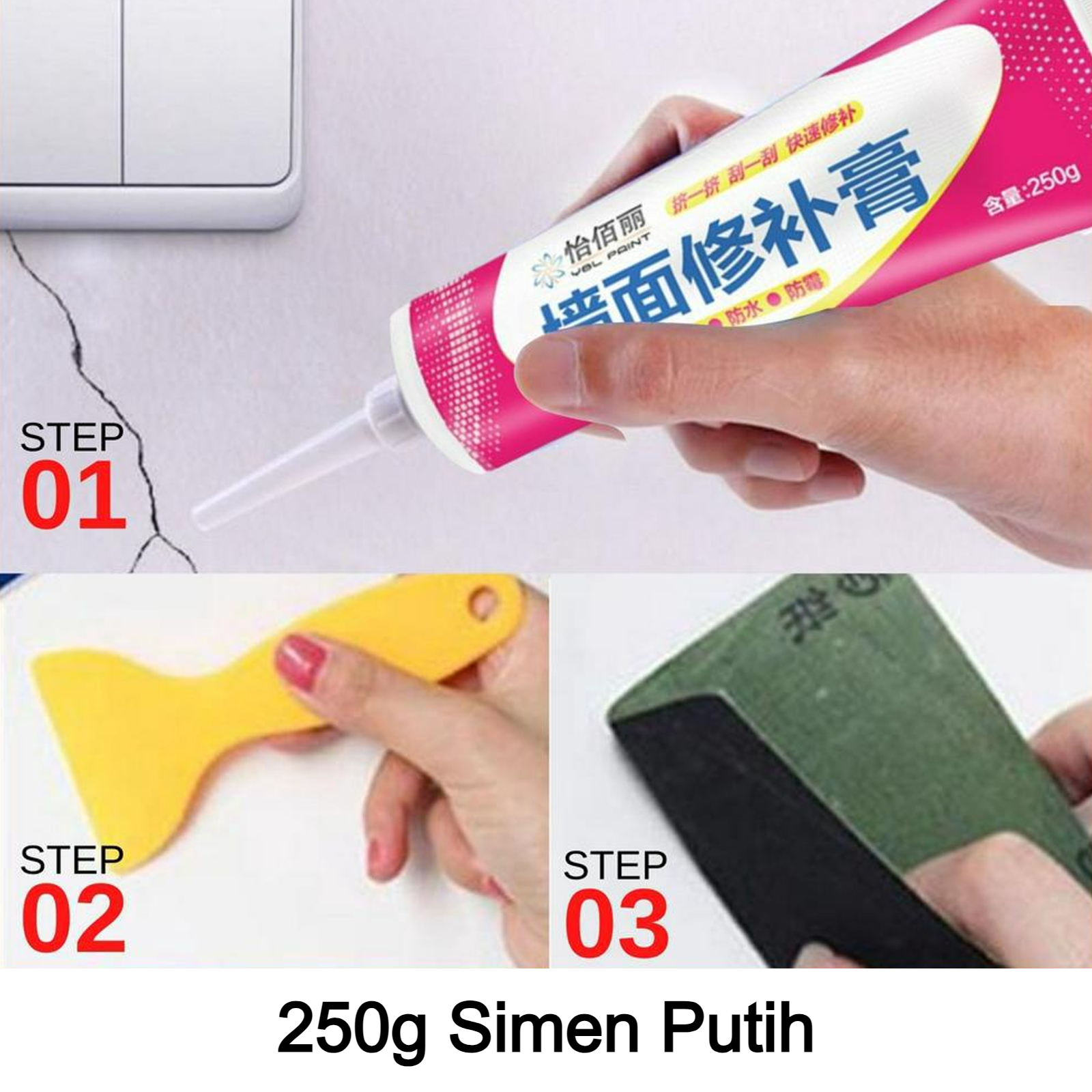 Simen Putih Cat Baiki Dinding Wall Repair Cream Mending Ointment ...