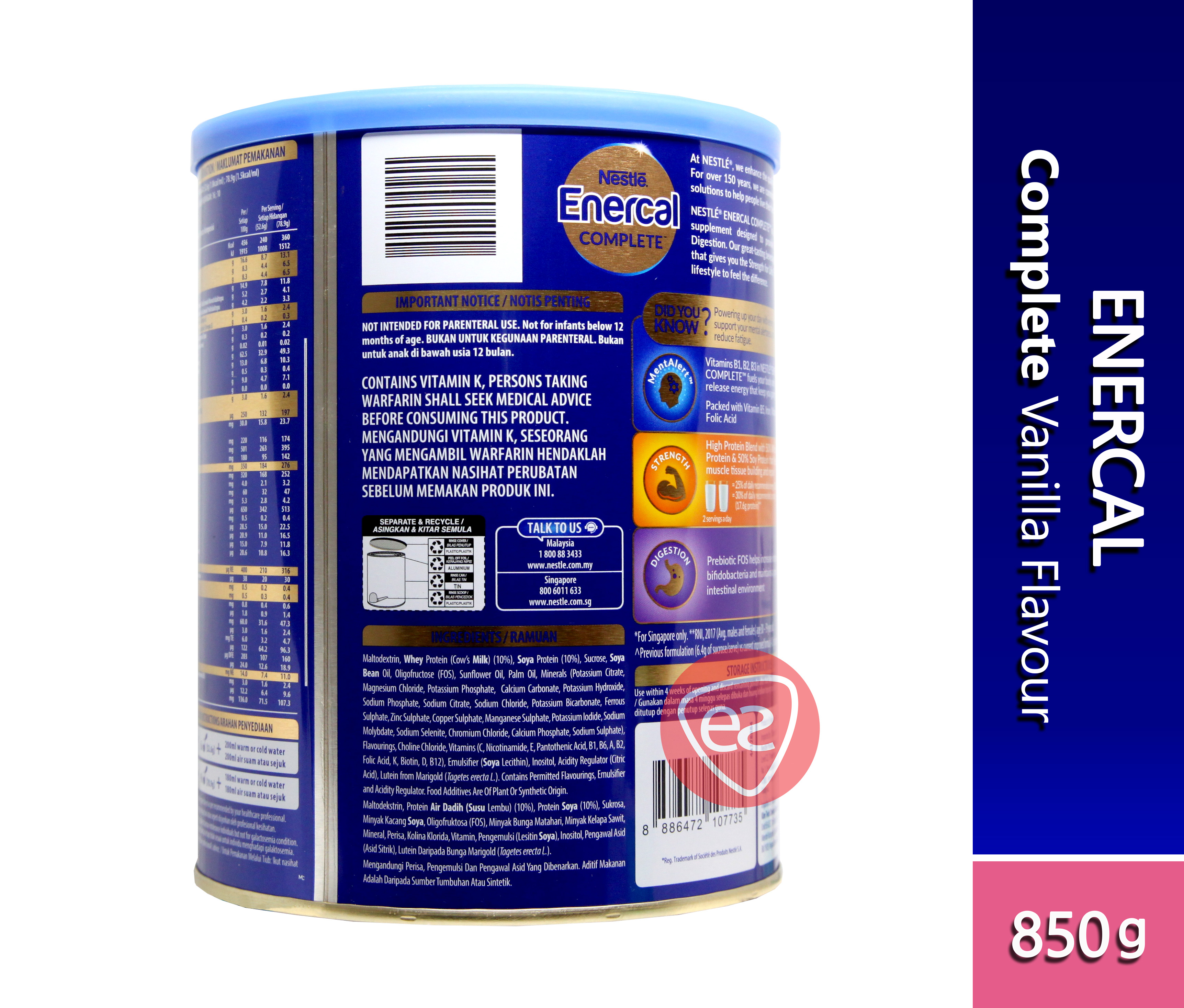 Nestle Enercal Complete Balanced Nutrition Vanilla Flavour 850g ...