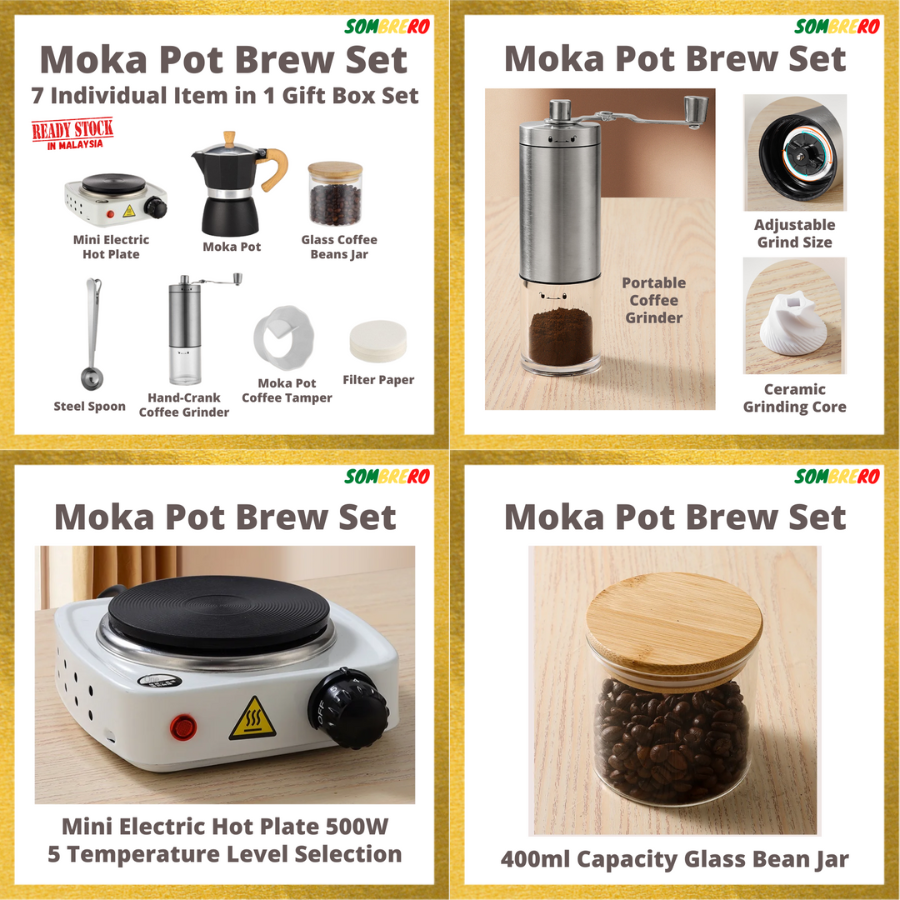 Moka Pot Coffee Maker Brew Set 7pcs Complete Gift Set Home Travel Set ...