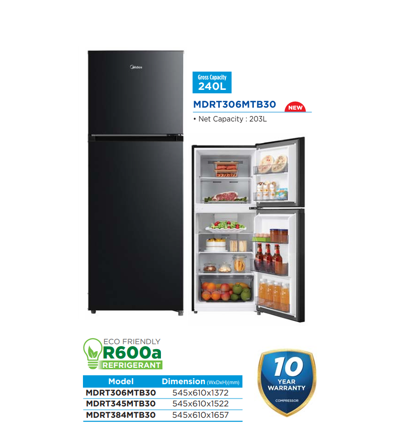 Midea Refrigerator 2 Door 240L-330L Gross Fridge Peti Sejuk Peti Ais 2 ...