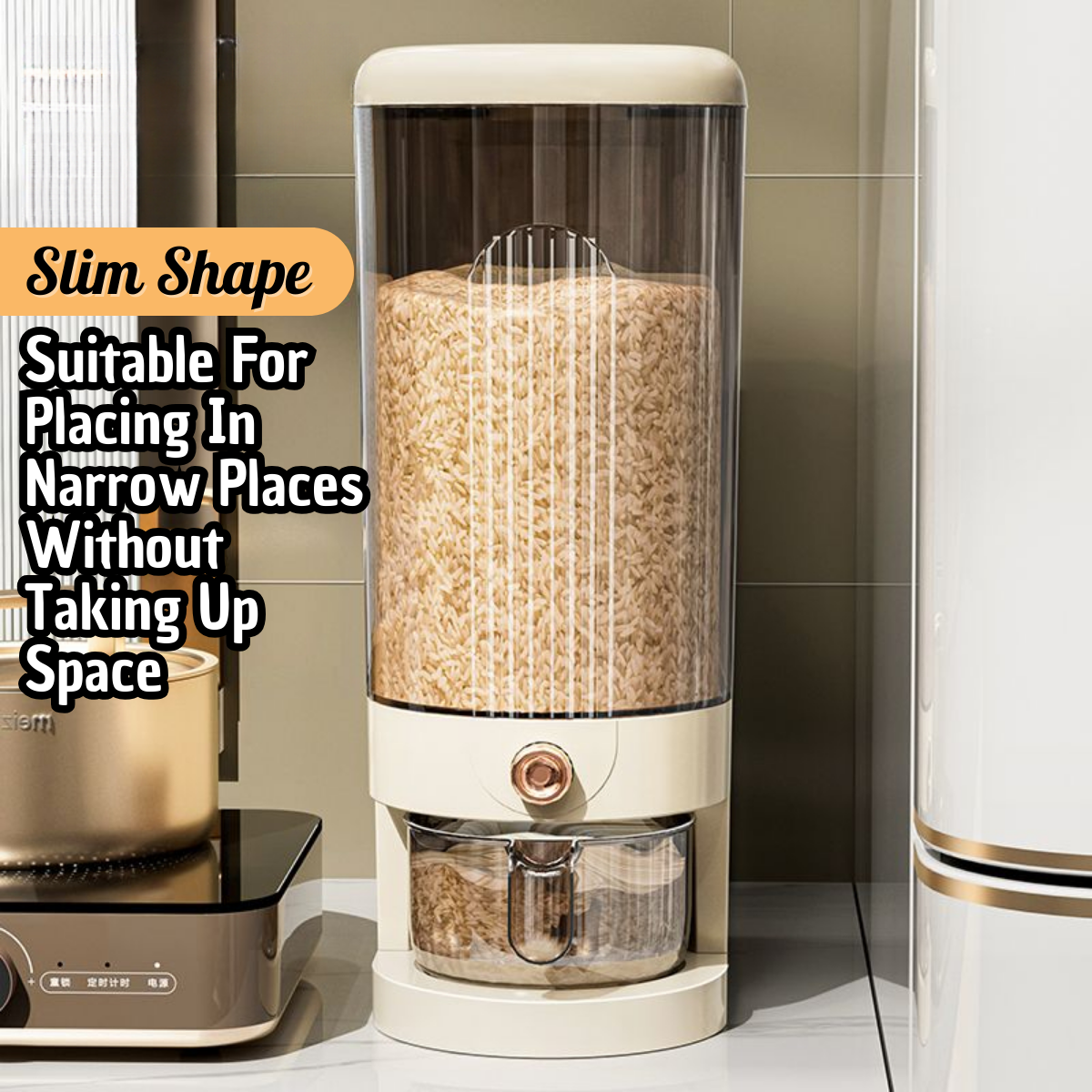 99LADIES 5KG/10KG Slim Rice Dispenser Box Automatic Rice Container Free ...