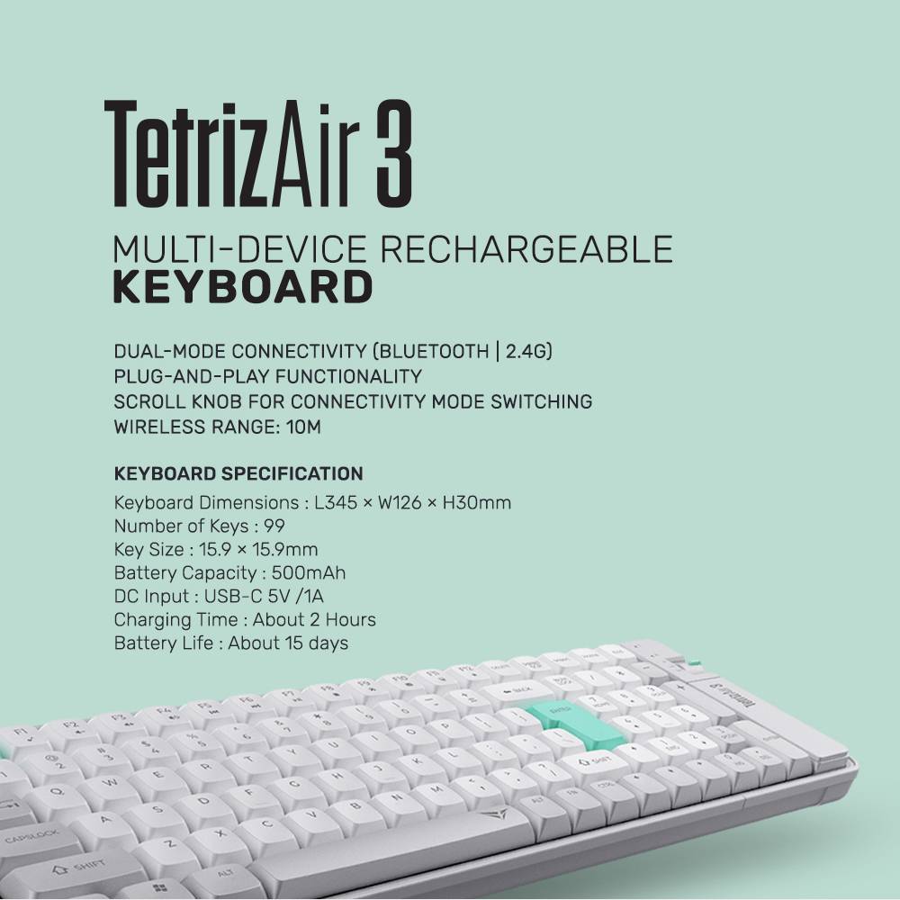 Alcatroz Tetriz Air 3 Wireless Keyboard | Bluetooth 5.3 | Dual Mode ...
