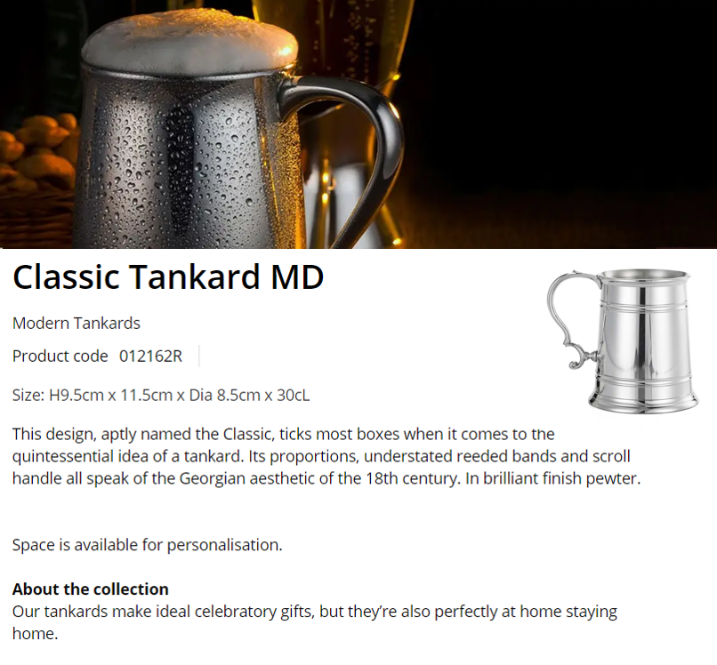 Royal Selangor Modern Tankards Collection Classic Tankard MD | Shopee ...
