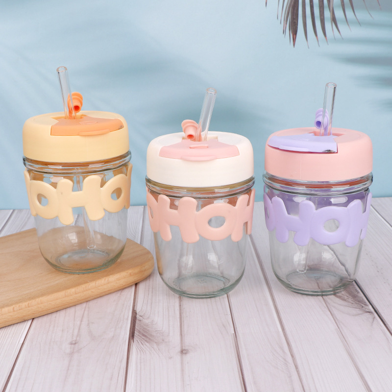 Mug🥤 Hoho Glass Mug Glass Straw Cup Heat Cold Resistant Iced Water ...