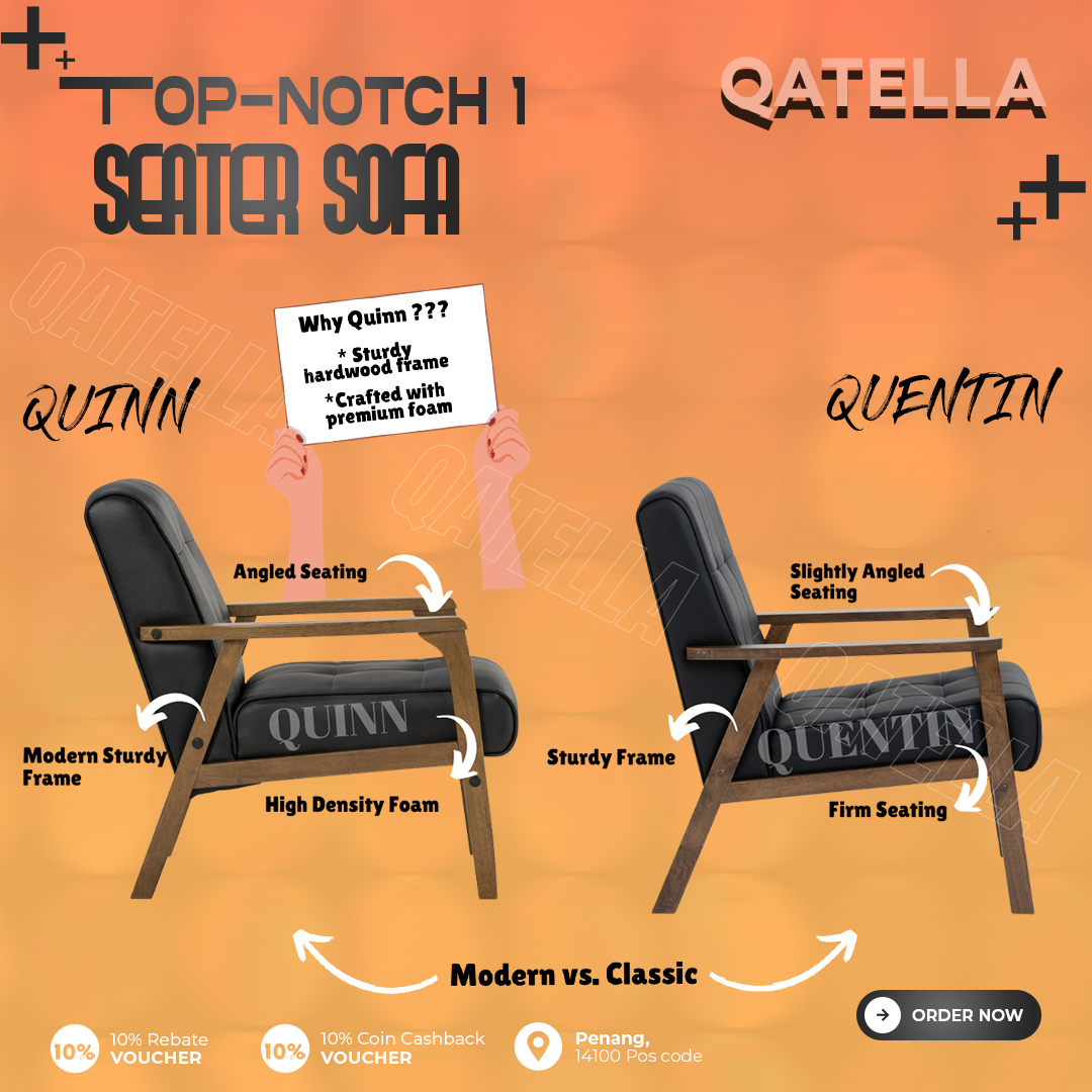 Qatella (Europe Export Quality) Quinn and Quentin 1 seater sofa/Seater Sofa Set/1+2+3 SofaSet/PU ...