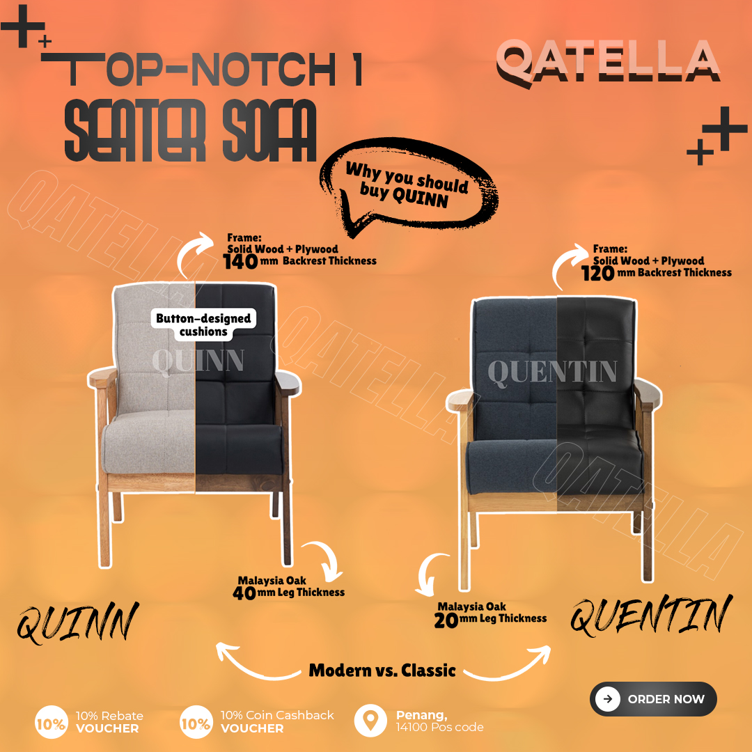 Qatella (Europe Export Quality) Quinn and Quentin 1 seater sofa/Seater Sofa Set/1+2+3 SofaSet/PU ...