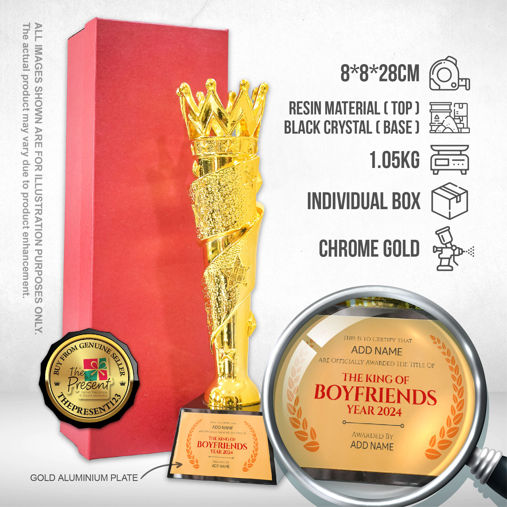 Supreme Golden Royal Crown Resin Award Trophy with Custom Name on Gold ...