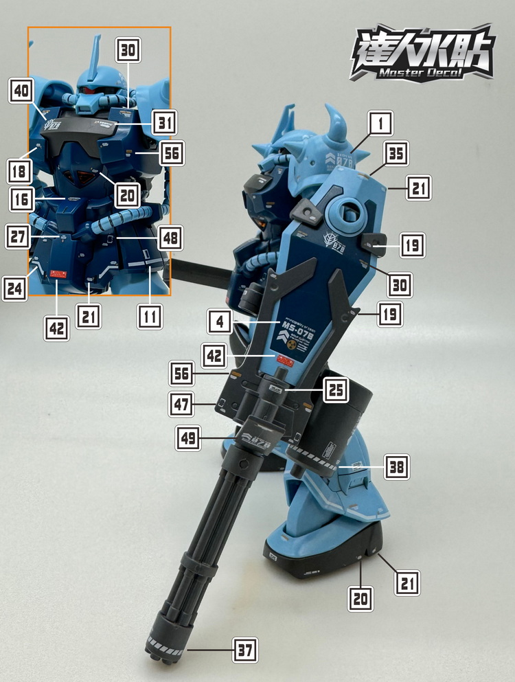 (Master) Waterslide Decal - HG 1/144 Gouf Custom (Fluorescent) MS-07B-3 ...