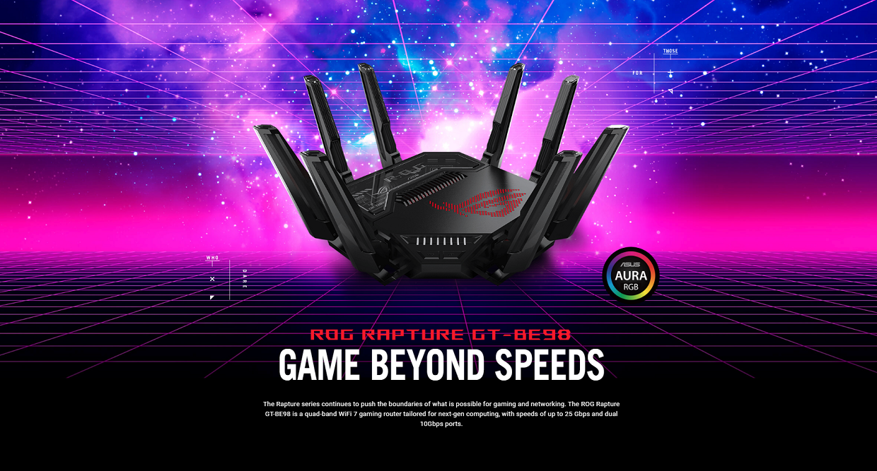 ASUS ROG Rapture GT-BE98 First Quad-Band WiFi 7 Gaming Router supports ...