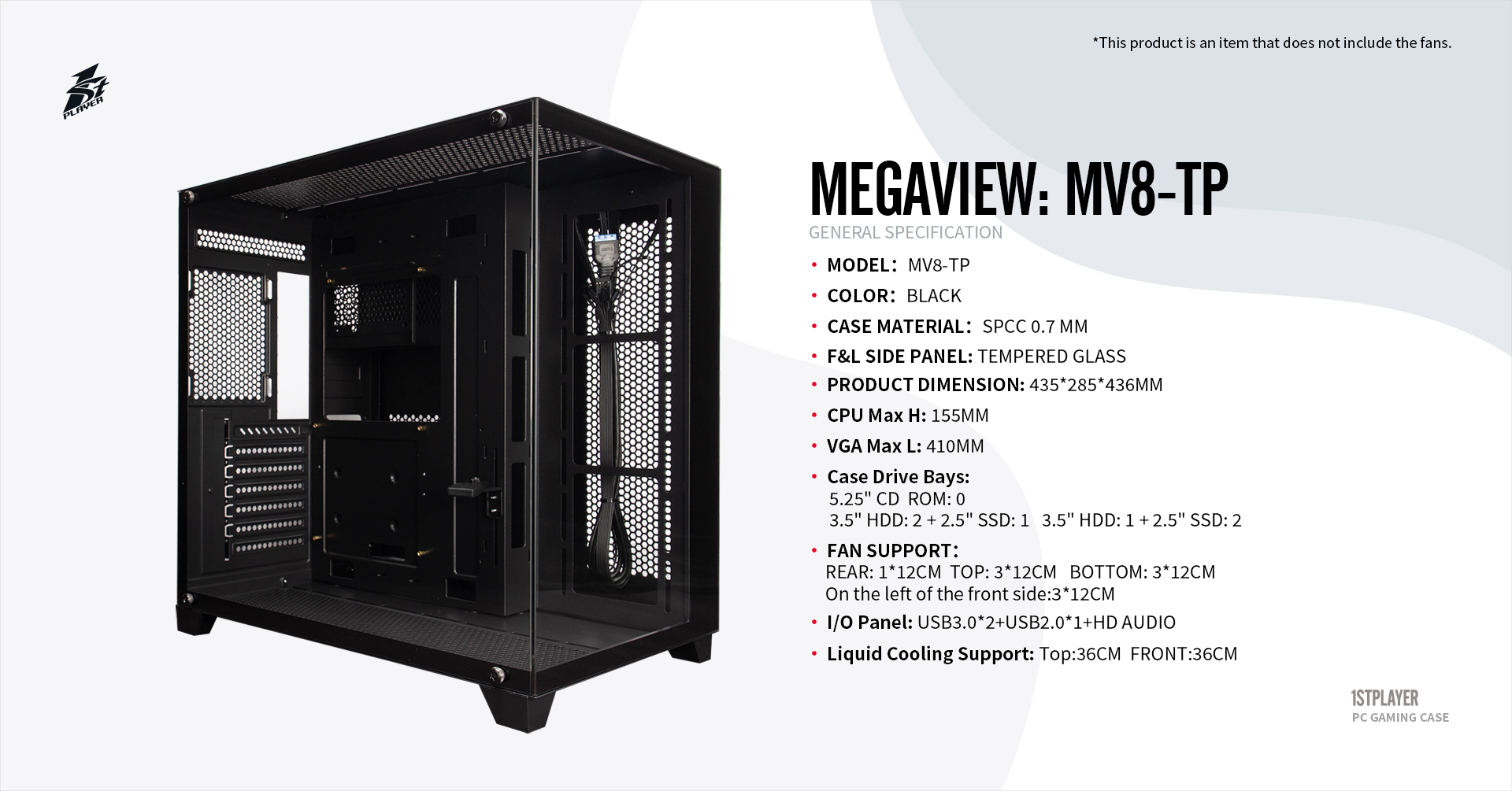 1ST PLAYER MV8-TP TG Premium Dual Chamber ATX 2 Side Tempered Glass ...