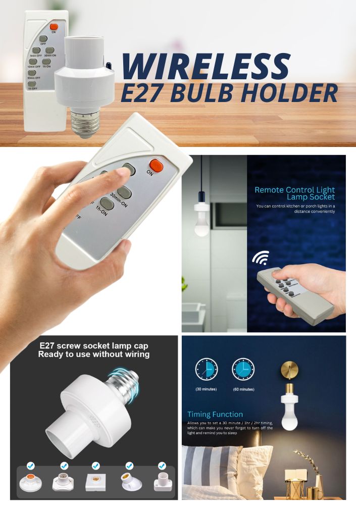 Remote Control E27 Lamp Holder Wireless Control On Off No Wiring Light ...
