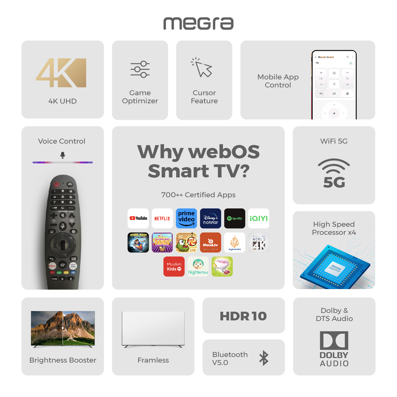 Megra webOS TV 50 Inch Smart TV 4K UHD TV With AI Voice Control Powered ...
