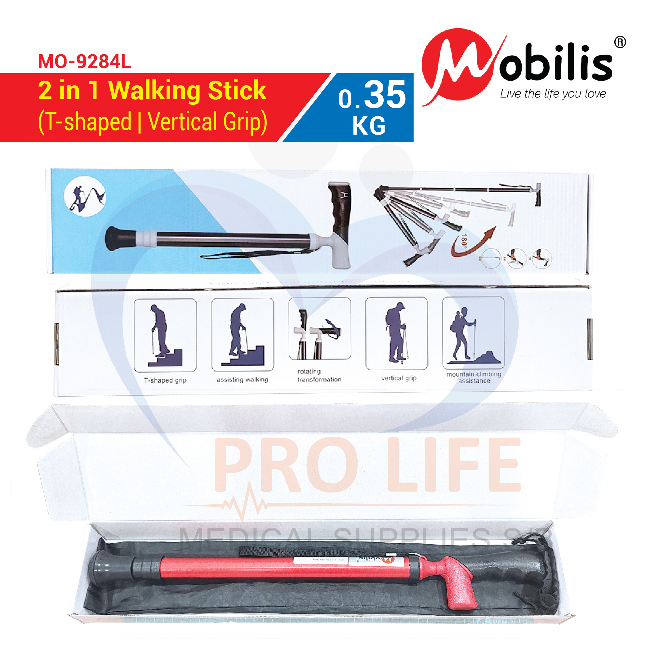 Mobilis 2 in 1 Walking Stick (T-shaped | Vertical Grip)(MO-9284L ...