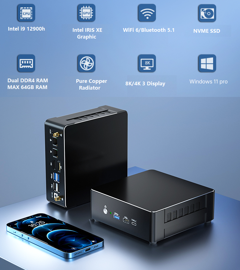 ORE Intel i9 13900H i7 12650H Mini PC 64GB DDR4 RAM 2TB SSD WiFi 6 PC ...