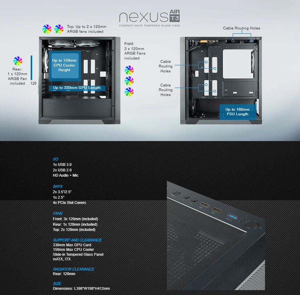 Tecware Nexus Air T3 ARGB TG mATX Chassis # TWCA-NEXAT3-BKAR | Shopee ...