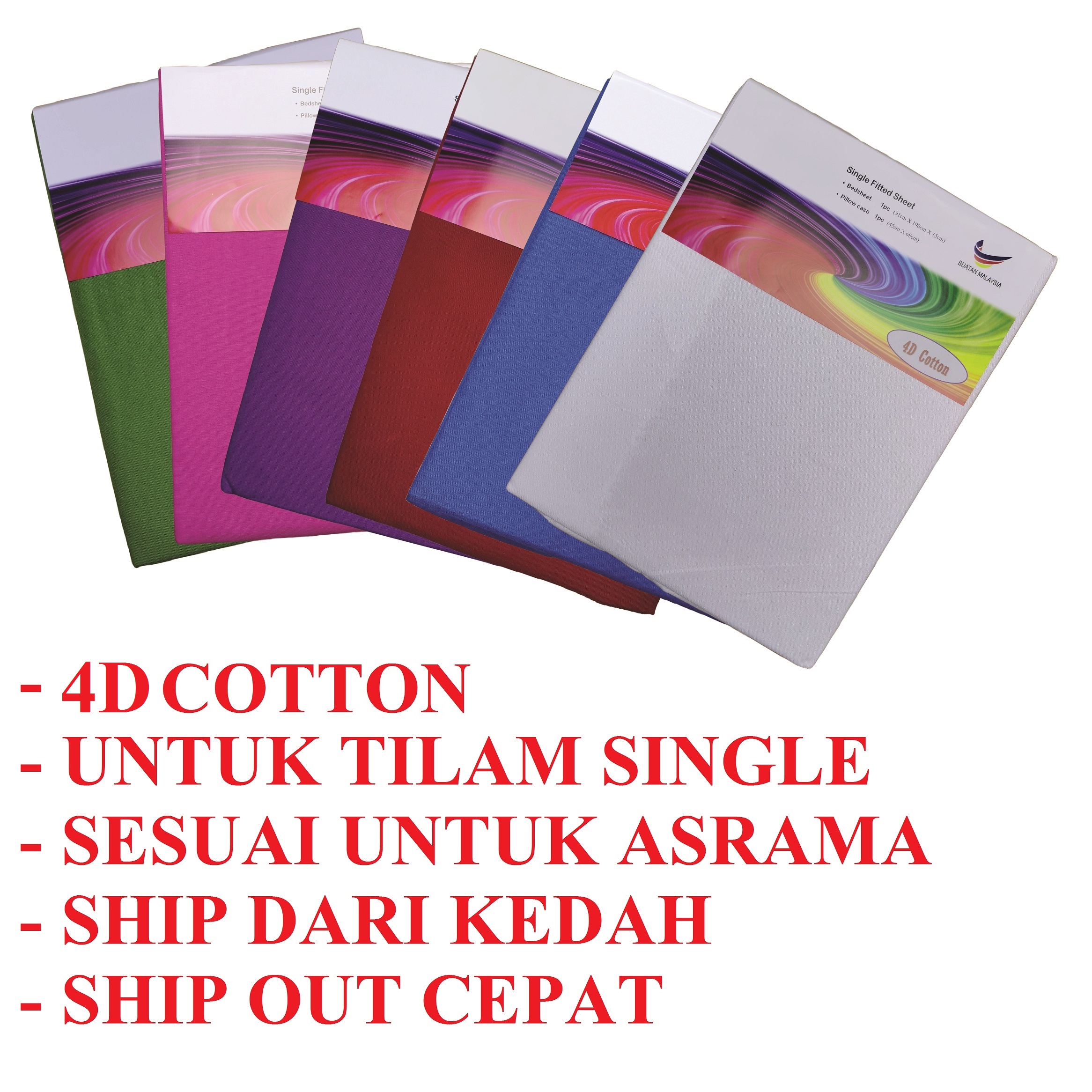 KUALITI BAIK : 4D COTTON : CADAR ASRAMA SINGLE PUTIH/MAROON/HIJAU/UNGU ...