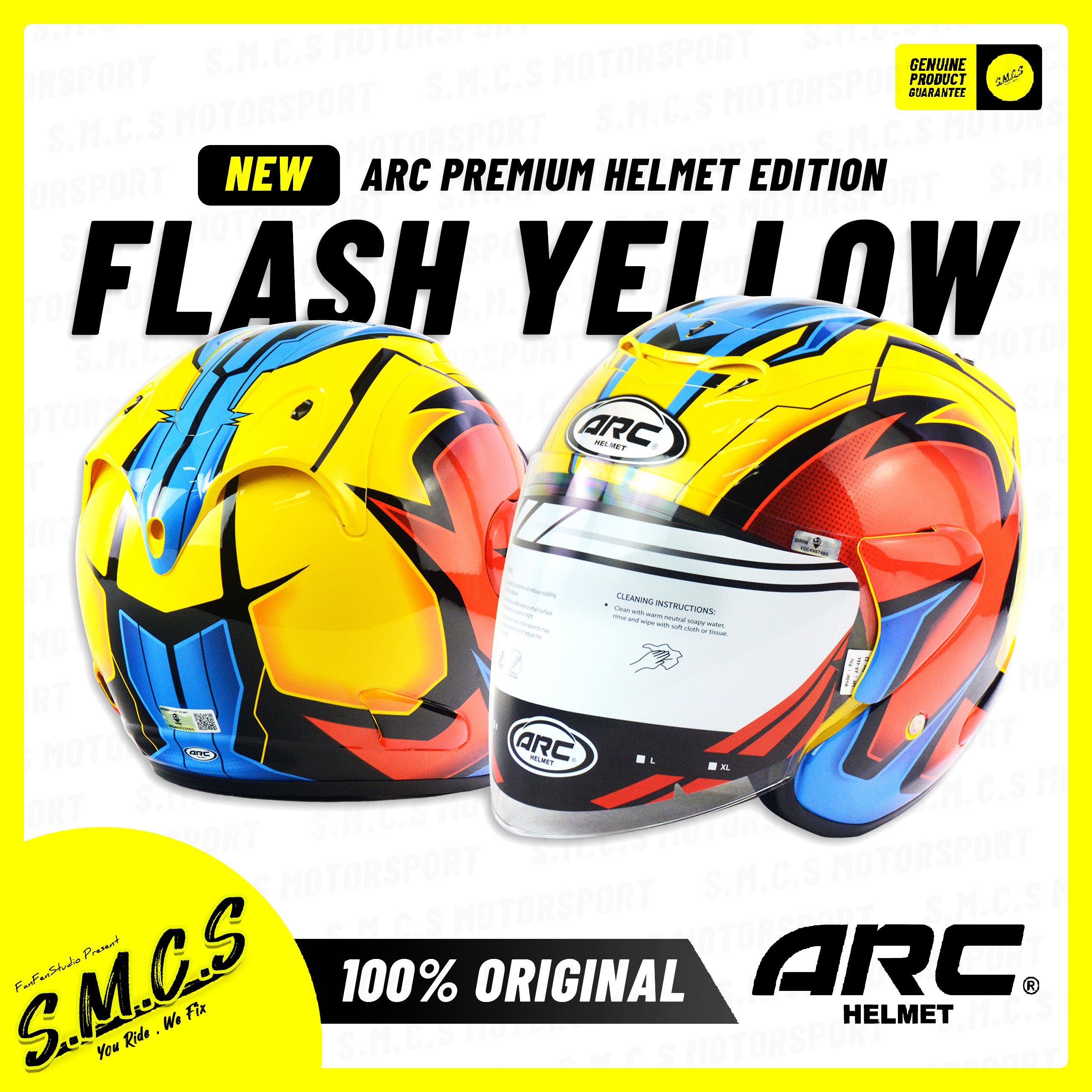 ARC Helmet Ritz FLASH YELLOW (NEW) L/XXL (100% Original) Sirim ...