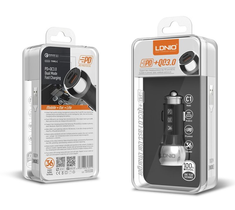 LDNIO® C1 38W PD Fast Charging Dual USB In Car Charger Turbo Power ...