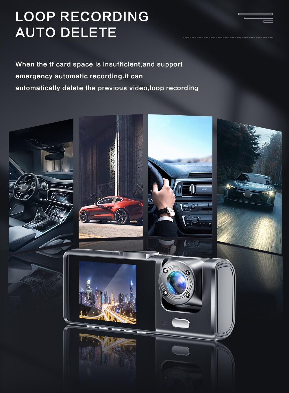 HD 1080P 3 Channels Car Dash Cam Three Cameras Front Rear Inside ...