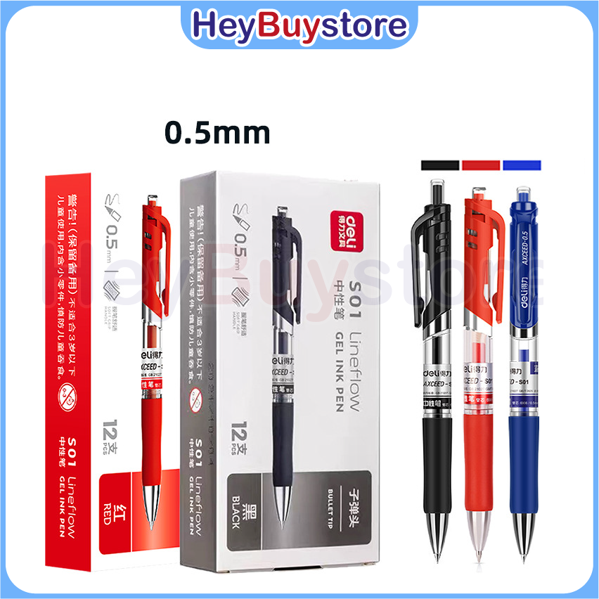 Deli Gel Ink Pen Lineflow Spring Bullet Tip 0.5mm Smooth Writing Pen (1 ...