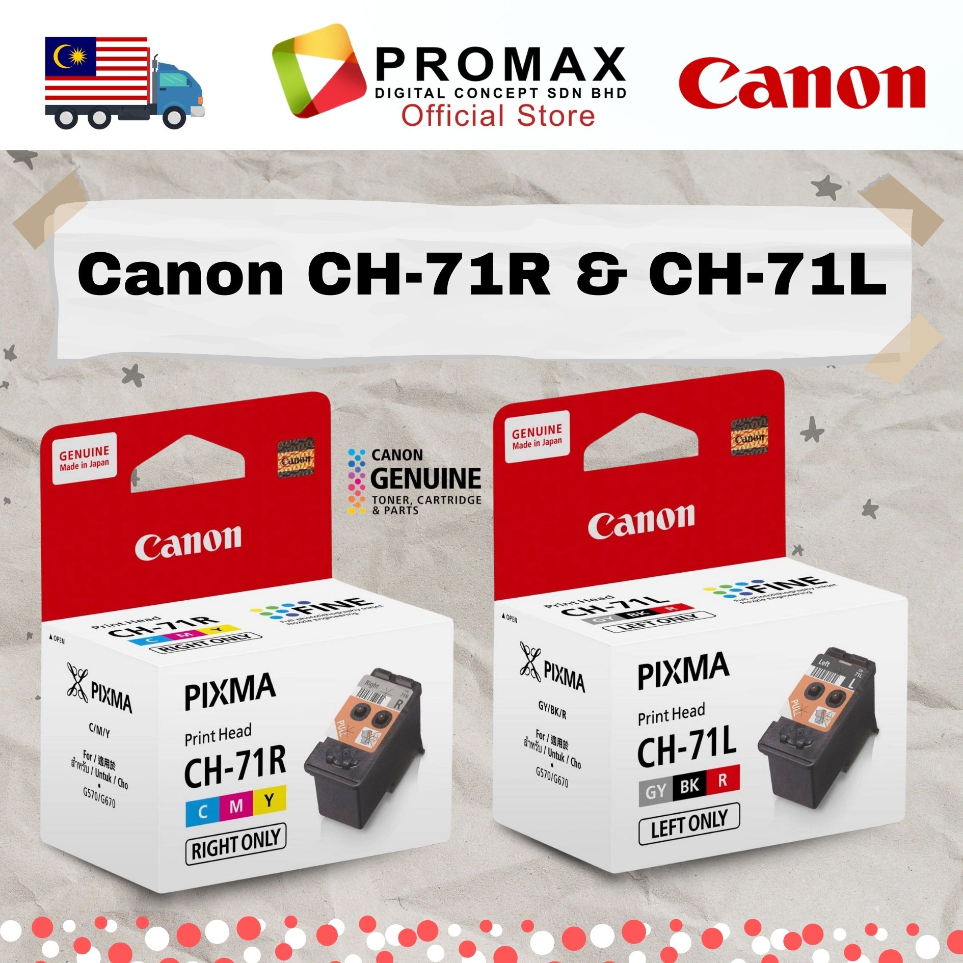 ORIGINAL CANON CH-71R & CH-71L PRINT HEAD For G570 / G670 Ink CH71R ...