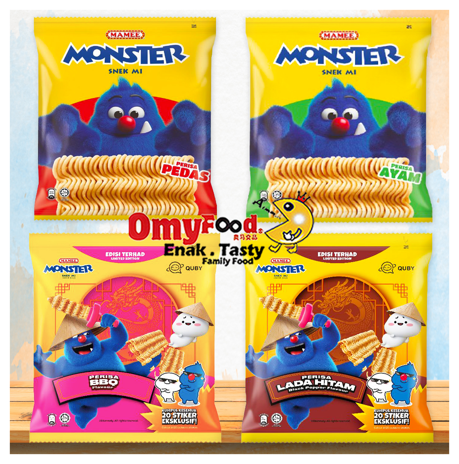 25g x 8pcs Mamee Monster Family Pack [BBQ / Chicken / Spicy Flavor ...