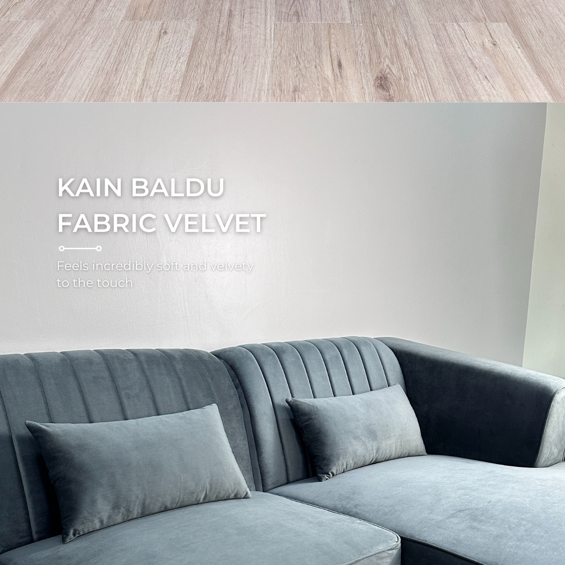 VH PAMELO L-Shape Sofa 3 Seater Sofa L Shape Kain Baldu Fabric Velvet ...