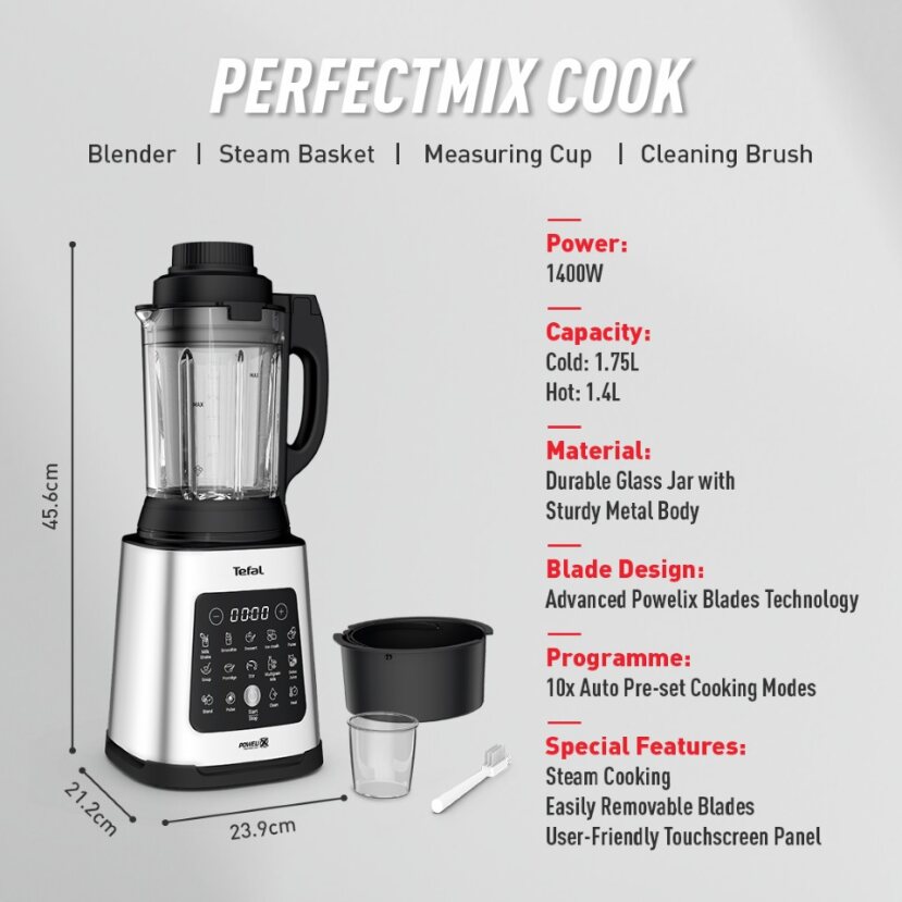 Tefal PerfectMix Cook & Steam High Speed Smart Blender | BL83SD65 Food Blender Cooker Mixer ...