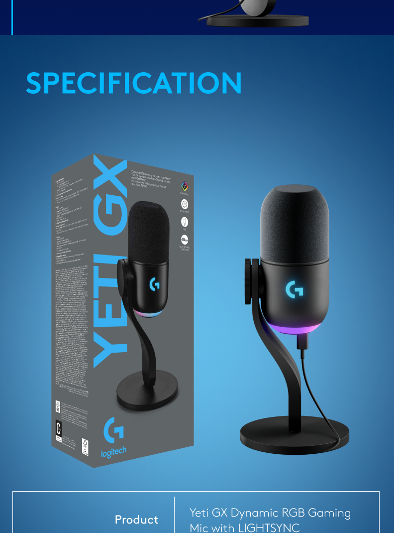 Logitech G Yeti GX Dynamic RGB Gaming Microphone with LIGHTSYNC, USB ...