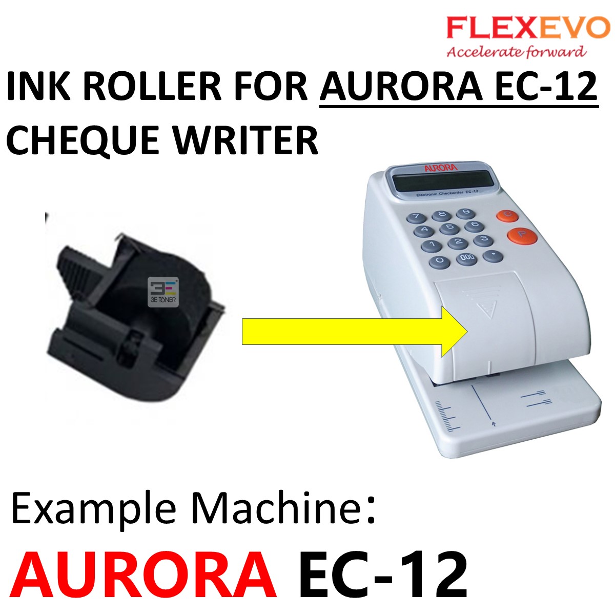 AURORA EC-12 Electronic Cheque Writer Ink Roller Compatible EC12 Black ...