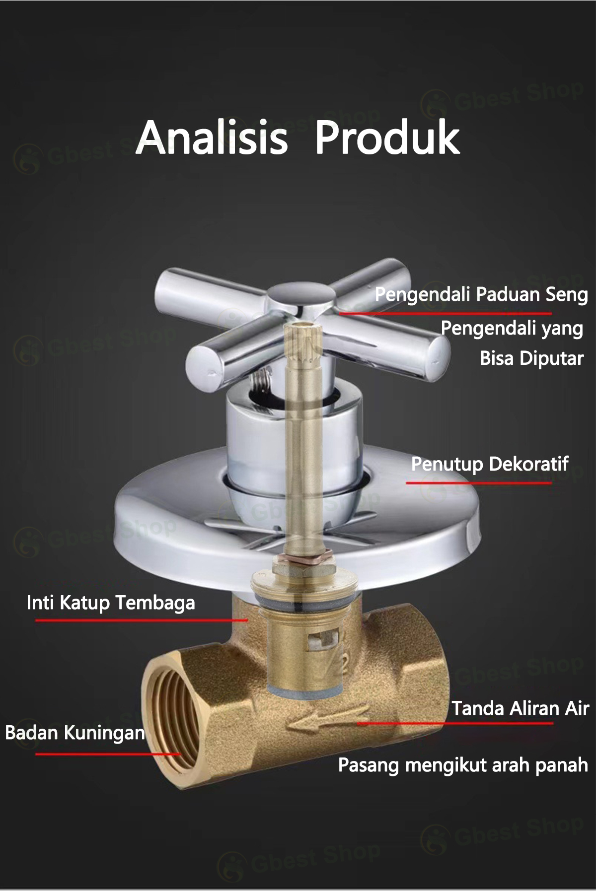 1/2" Brass Quarter Turned Shower Stop Valve Stop Cock Injap Berhenti ...