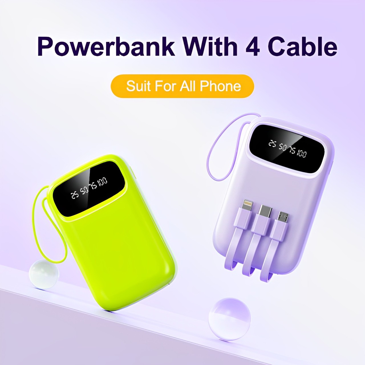 Yisen Colorful PowerBank 20000mAh With 4 Cables Portable Charger ...