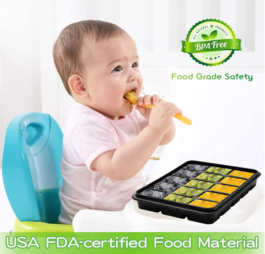 Silicone Ice Cube Baby Food Mold Large Square Ice Tray with Lid Dish ...