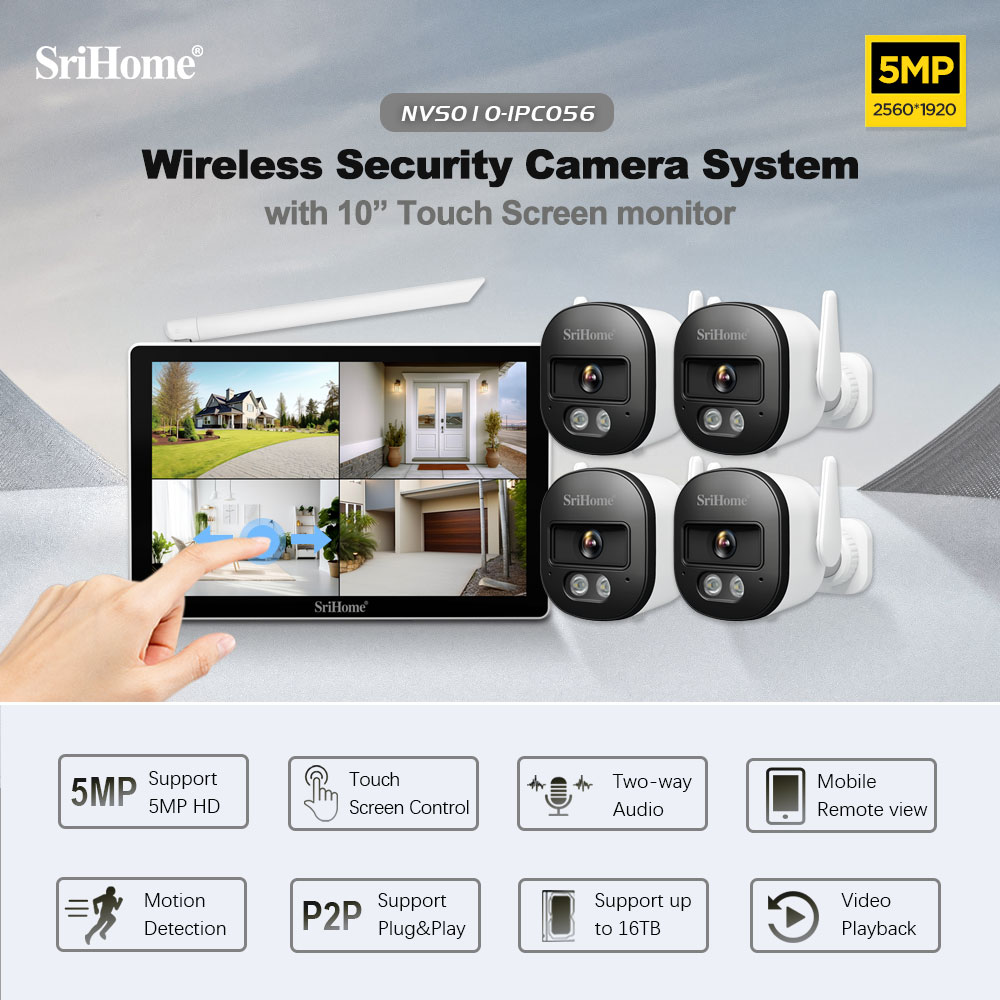 (5MP) SriHome NVS010-IPC056 NVR WiFi Touch Screen Monitor 4-Channel ...