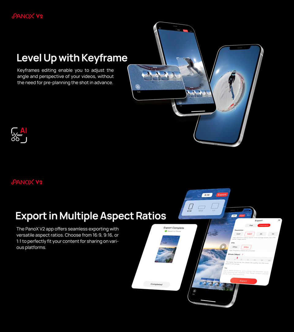 PanoX V2 8K 360° Video & 12K 360° Photo / Live FB & Youtube / Built-in GPS for Google Street ...