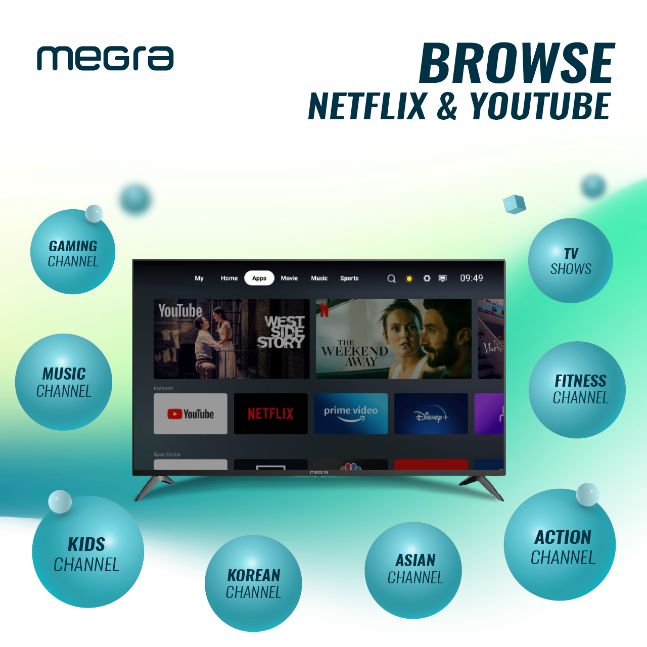 MEGRA TV 32 Inch Smart TV With Netflix Licensing TV LED Smart ...