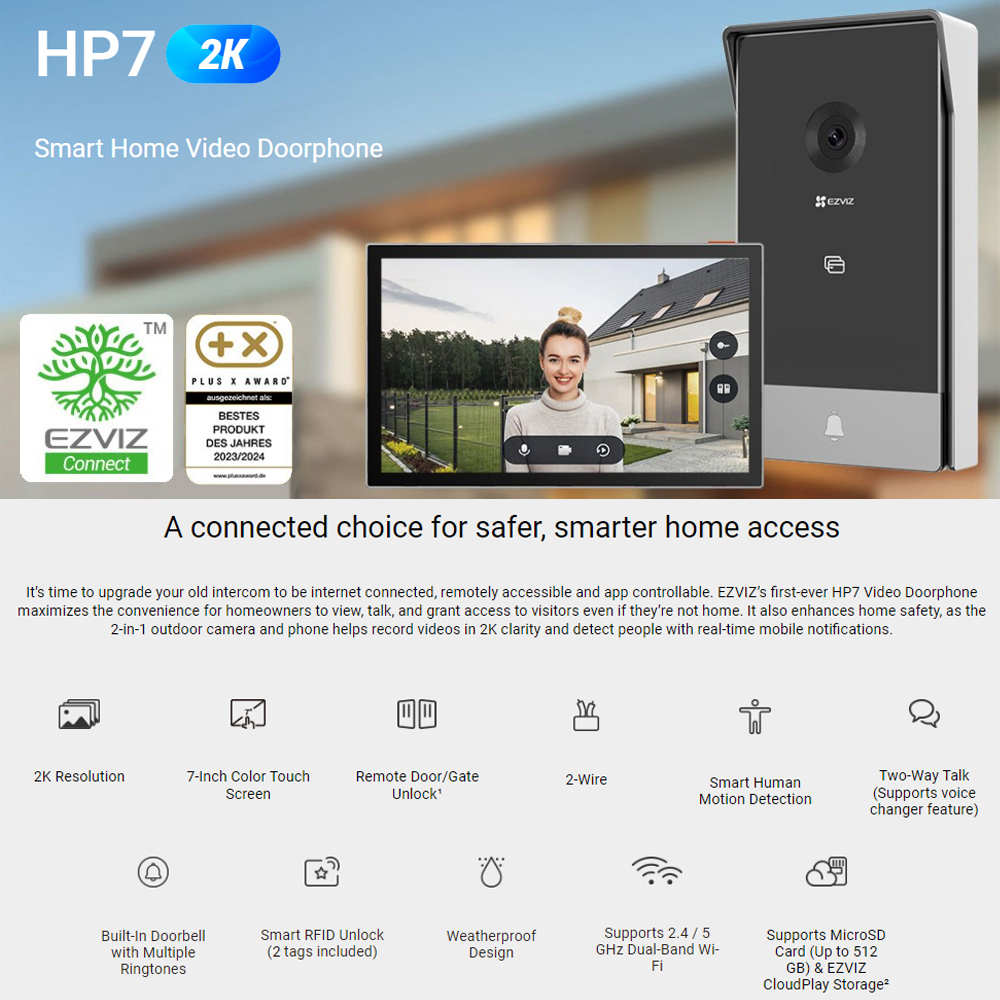 EZVIZ HP7 2K 3MP Smart Home Video Doorphone Dual Band Two Way Talk ...