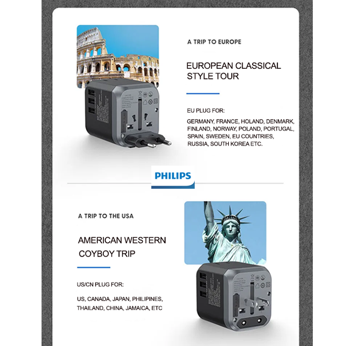Philips Travel Adapter Universal SPS1004B/93 Plug Converter UK CN EU ...