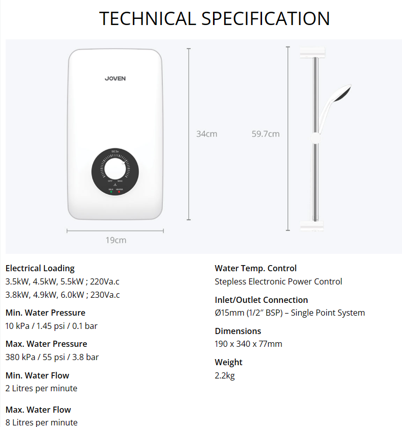 [FREE SHIPPING] JOVEN SB11iP INVERTER SILENT DC PUMP INSTANT WATER HEATER WITH RAIN SHOWER ...