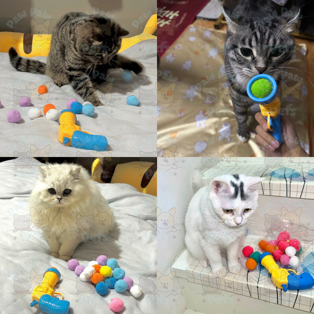 Cat Gun Toy with Fluffy Plush Toy Cat Ball Shooting Gun Pinball ...